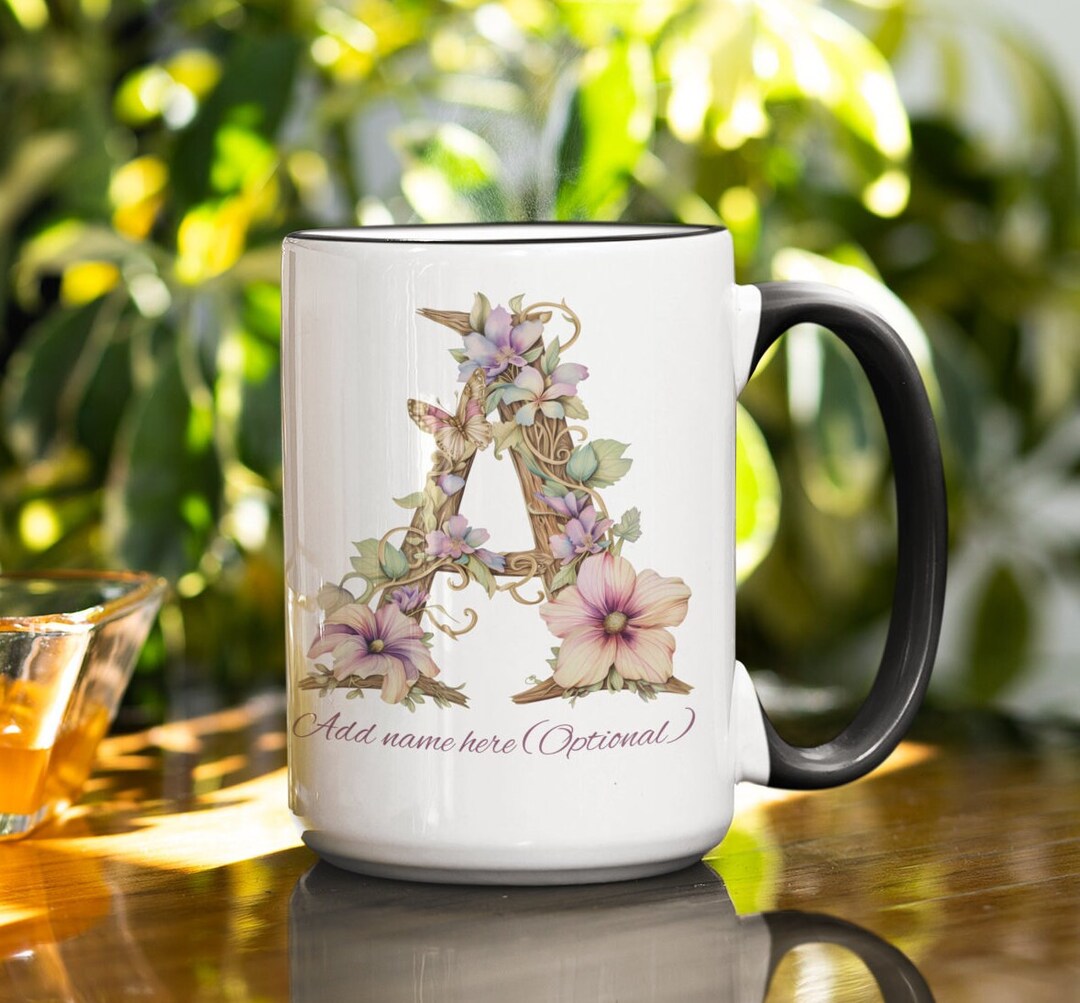 Personalized Monogram Mug Floral Initial A-Z Mug Custom Mug Gift Coffee ...