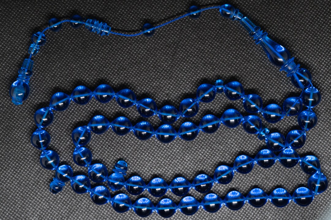 American Cast (airplane Glass) Islamic Prayers 51 Beads ( Crystal Blue ...