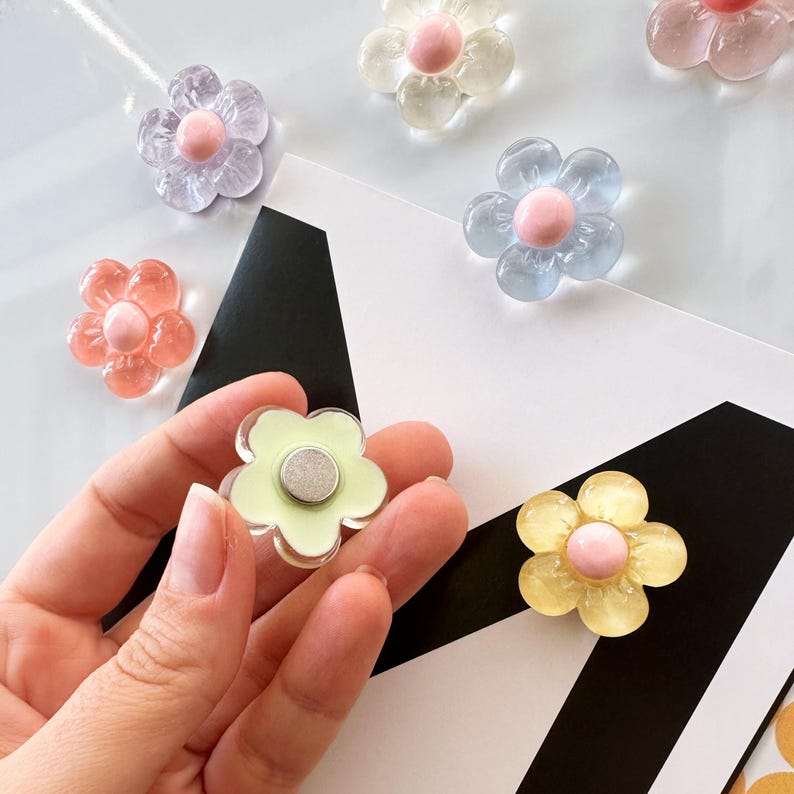 Pretty Jelly Pastel Flowers Fridge Magnets Set - Etsy