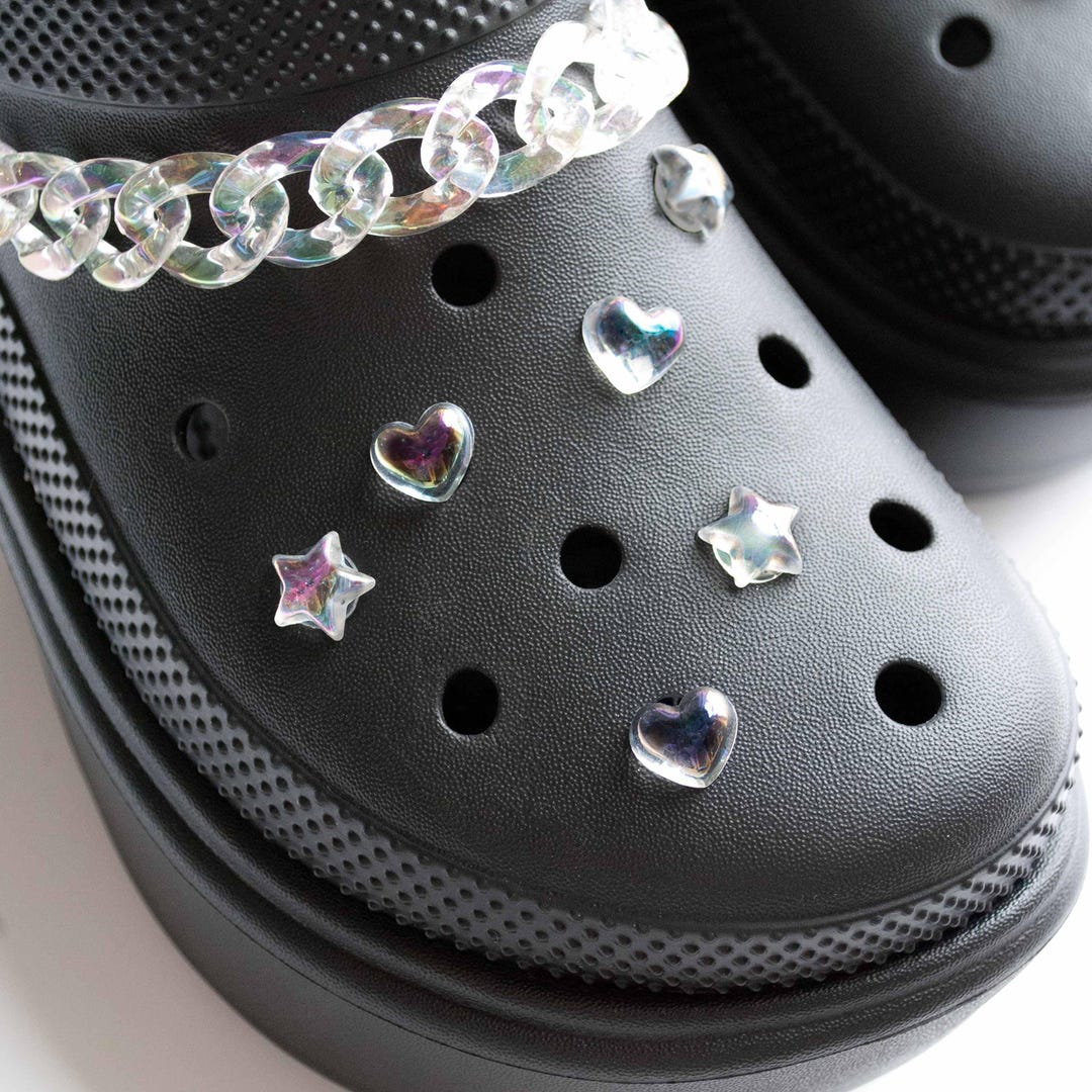 Mini Jelly Aurora Holographic Effect Shoe Charms | Transparent Heart ...