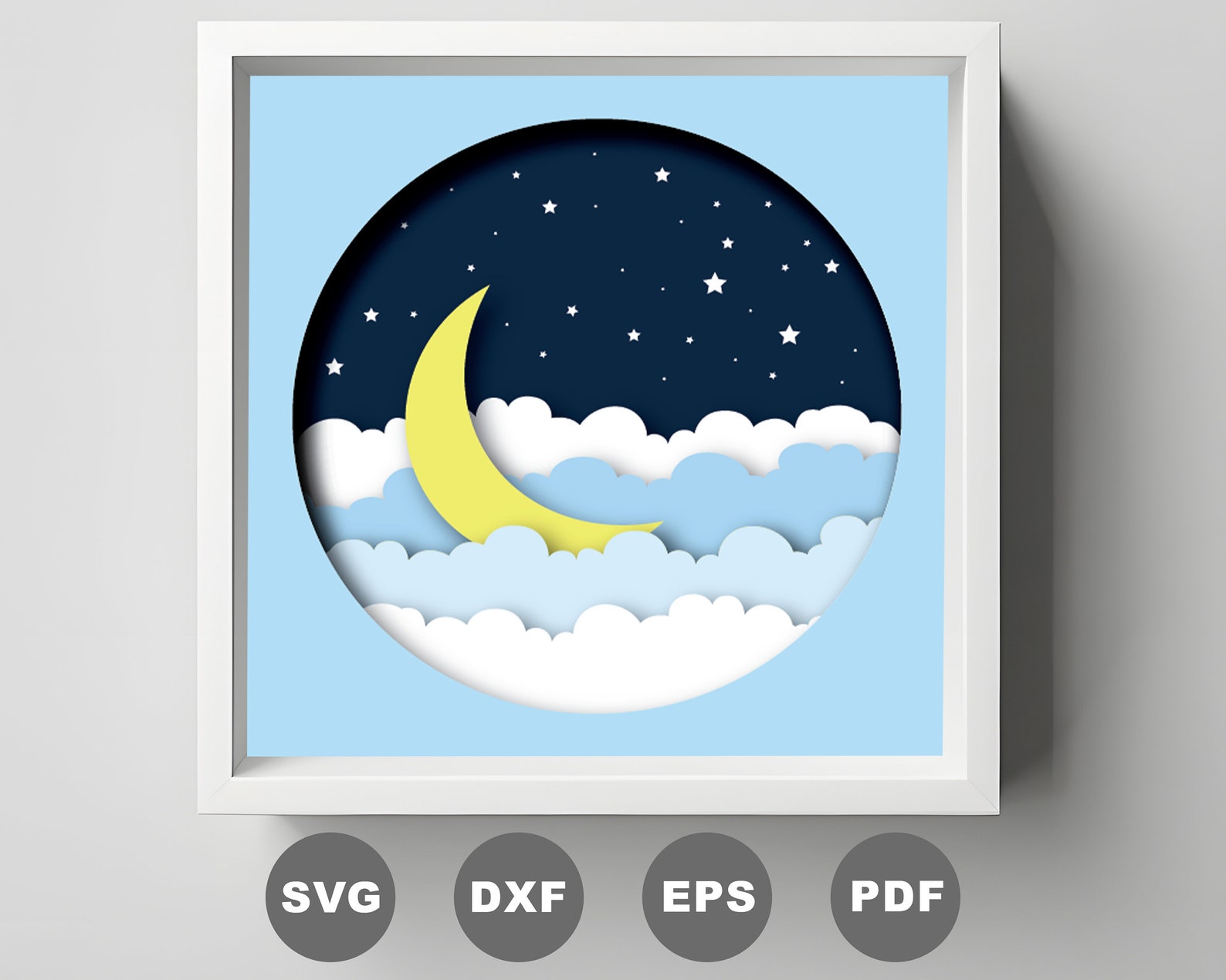3D Moon Shadow Box SVG: Layered Paper Cut Light Template (digital ...
