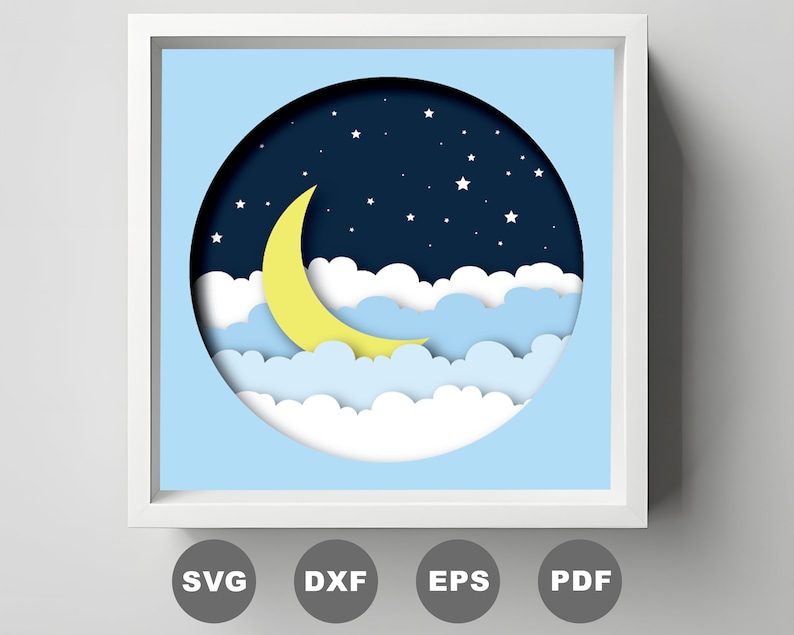 3D Moon Shadow Box SVG: Layered Paper Cut Light Template (digital ...