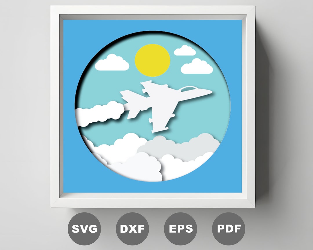 Airplane Shadow Box , 3D Layered Jet Aircraft Sky SVG , Cricut Svg File ...