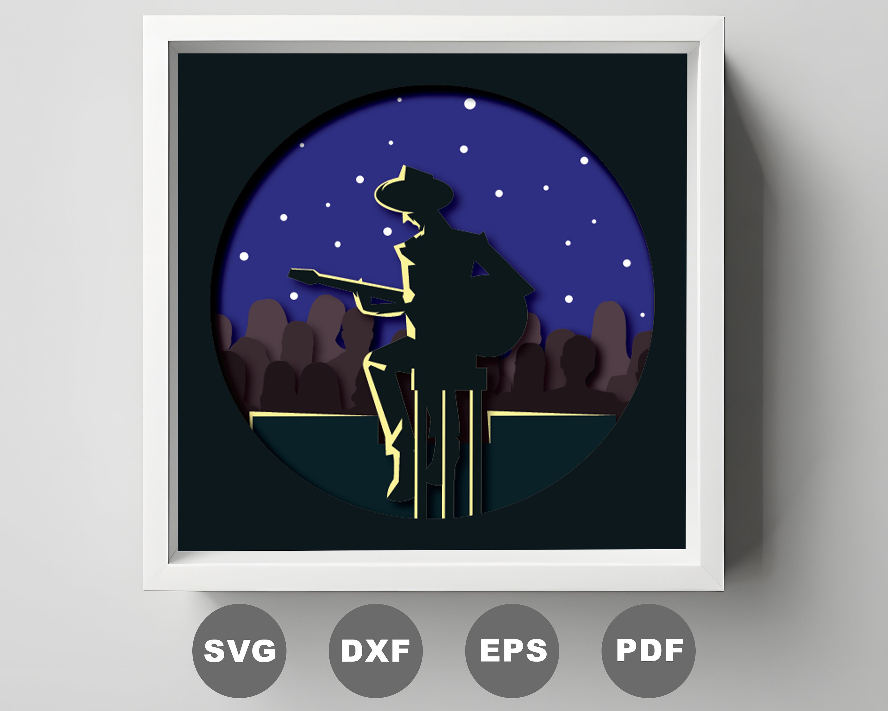 Acoustic Concert Shadow Box , 3D Layered Easy Listening Music SVG ...