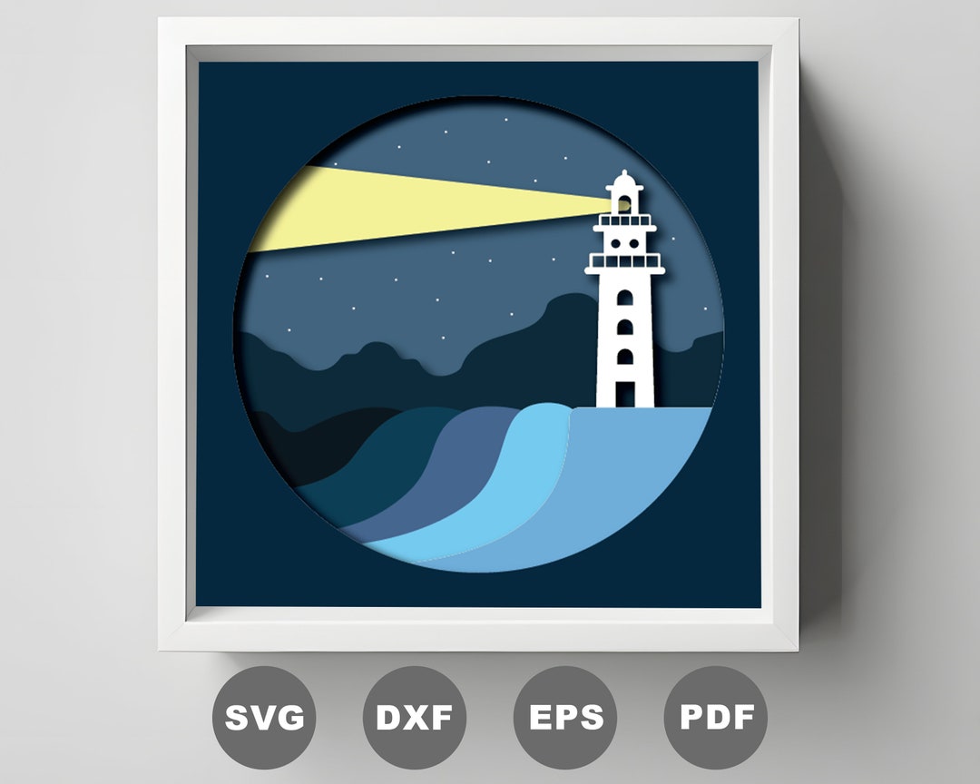 Lighthouse Shadow Box , 3D Layered Lighthouse at Night SVG , Cricut Svg ...