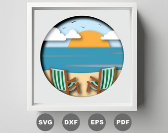 Window Airplane With Island Shadow Box , 3D Layered Cloud Sky SVG ...