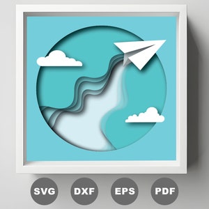 Paper Airplane Shadow Box SVG: 3D Layered Sky Design (digital Download ...