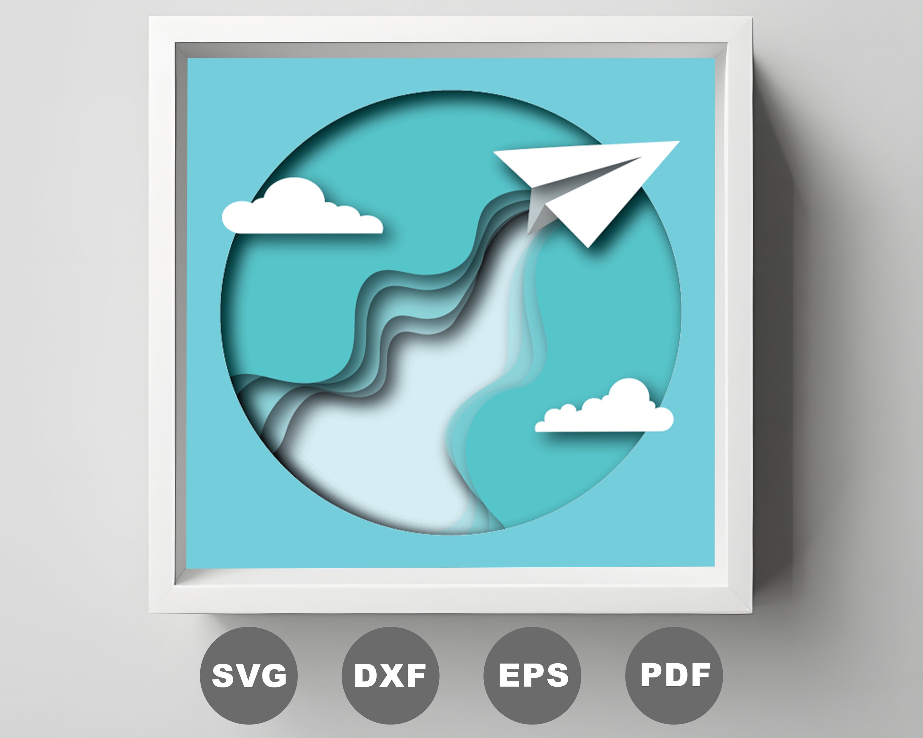 Paper Airplane Shadow Box , 3D Layered Paper Airplane and Sky SVG ...