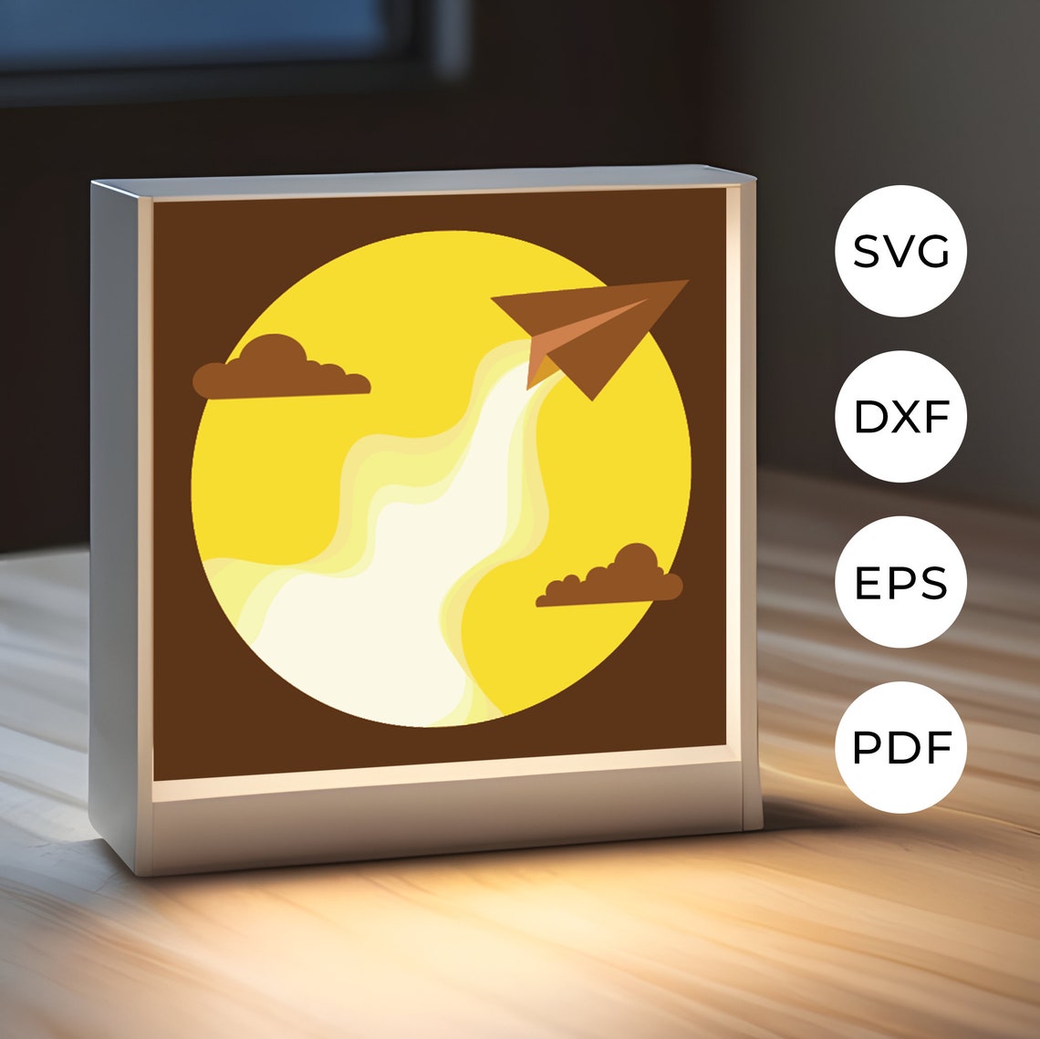 Paper Airplane Shadow Box , 3D Layered Paper Airplane and Sky SVG ...