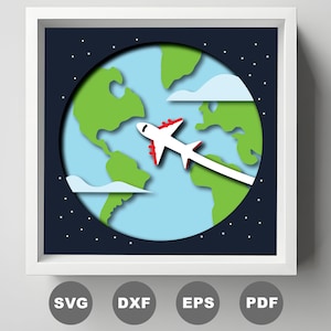 Airplane and Earth Shadow Box , 3D Layered Airplane and Earth SVG ...