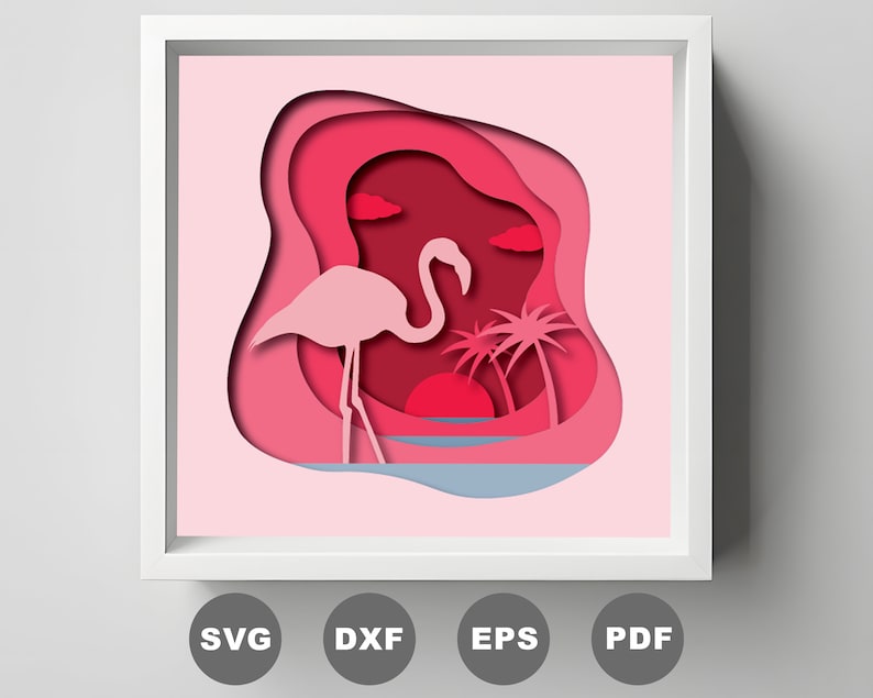 Flamingo Shadow Box , 3D Layered Tropical Bird SVG , Cricut Svg File ...