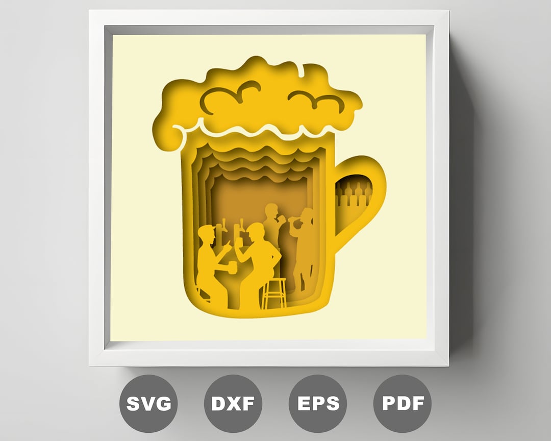 3D Beer Bar Shadow Box SVG: Layered Paper Cut Light Box (digital ...
