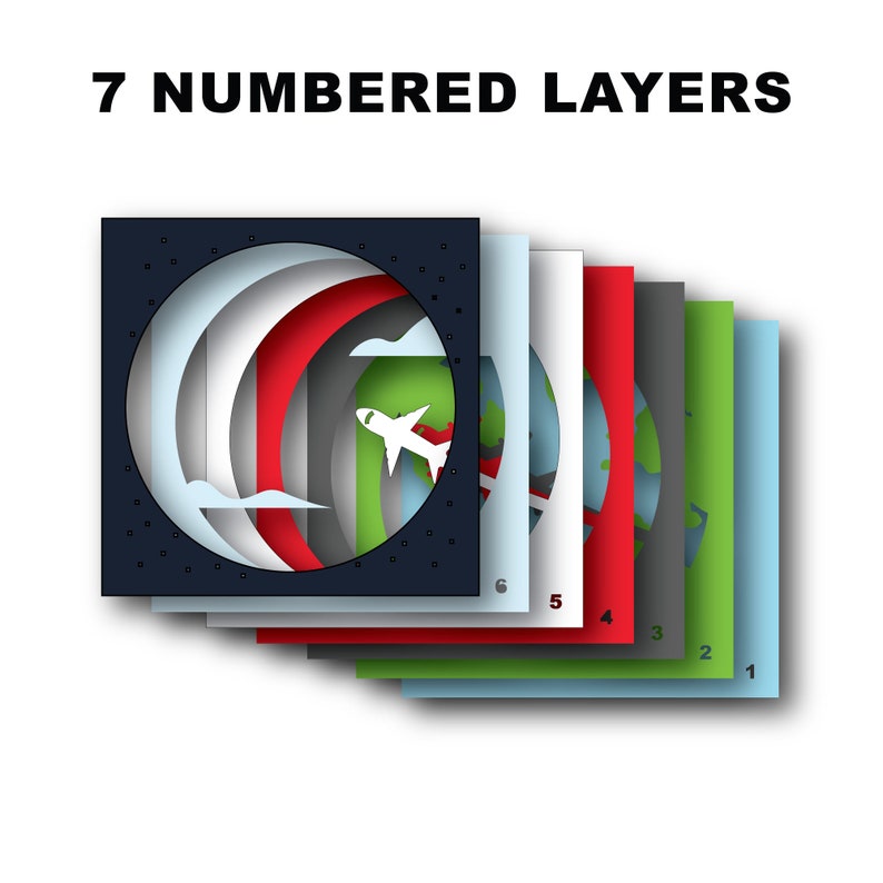 Airplane and Earth Shadow Box , 3D Layered Airplane and Earth SVG ...