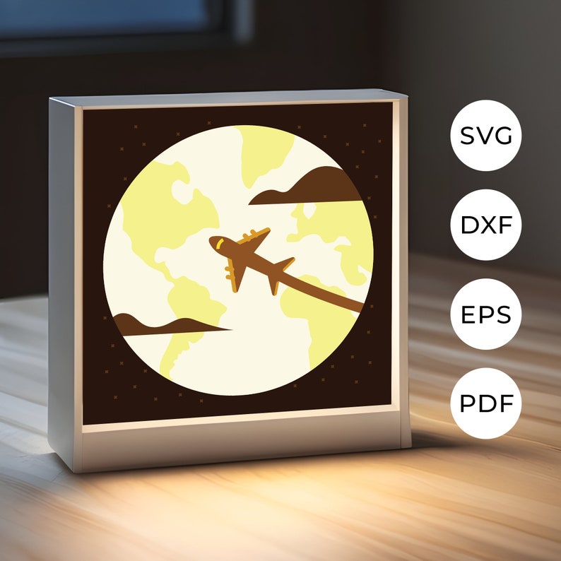 Airplane and Earth Shadow Box , 3D Layered Airplane and Earth SVG ...