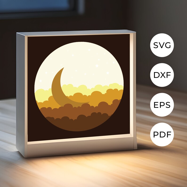 3D Moon Shadow Box SVG: Layered Paper Cut Light Template (digital ...
