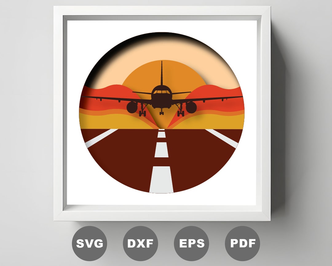 3D Airplane Takeoff Shadow Box SVG: Layered Paper Cut File (digital ...
