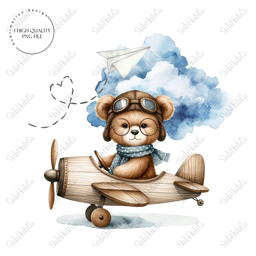 Aviator Bear, Cute Bear Png, Baby Boy, Airplane, Sublimation, DTF, UV ...