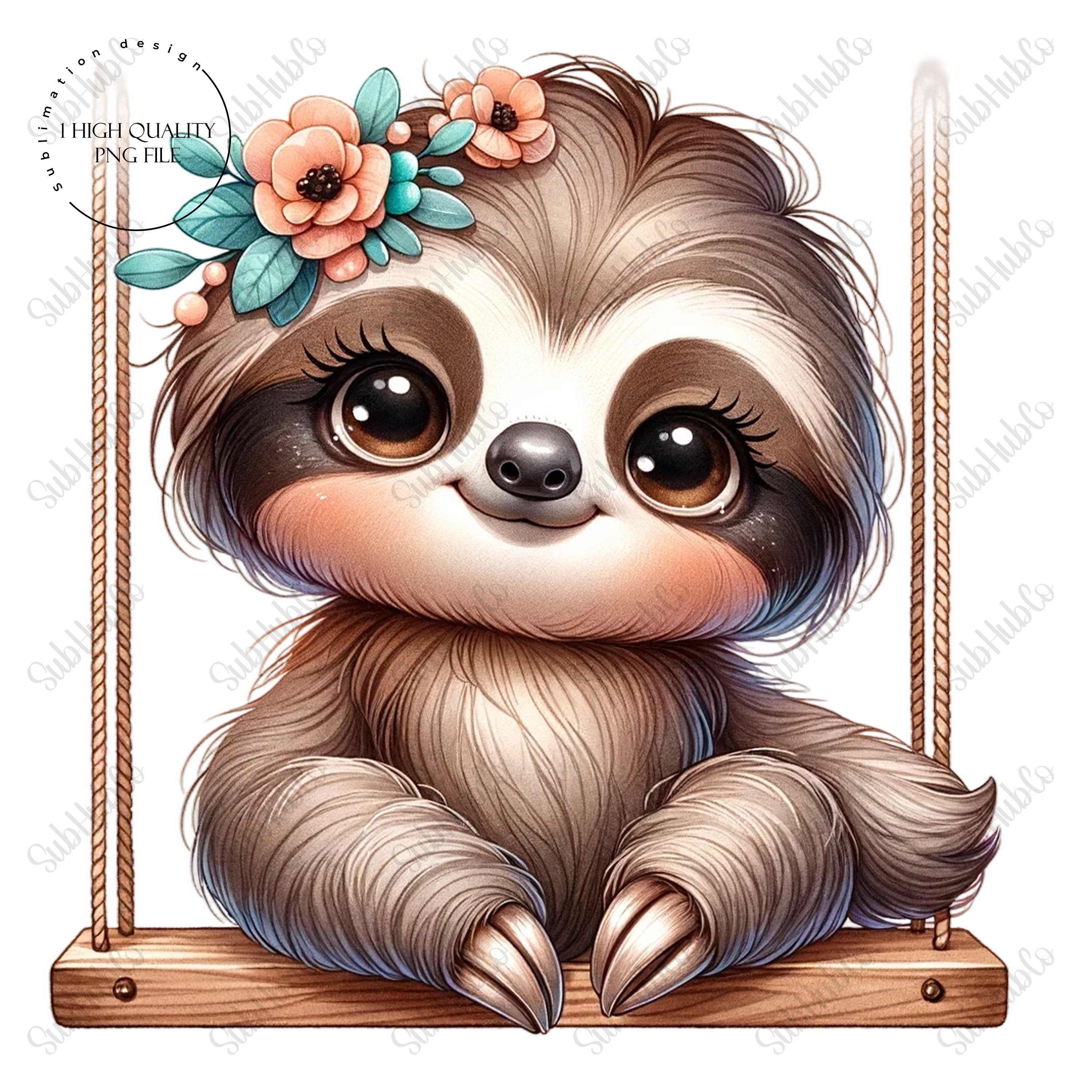 Sloth on Swing, Sloth Clipart, Sloth Png, PNG, Sublimation, DTF, UV ...