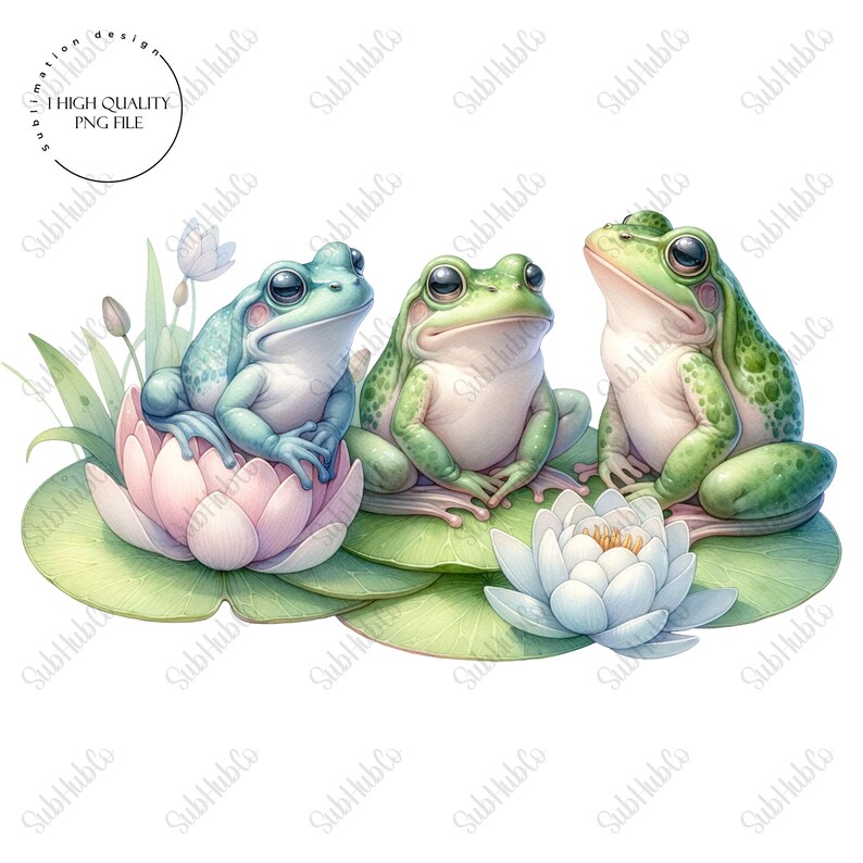 Frogs on Lili Pads, Frog Clipart, Frog Png, Sublimation, DTF, UV ...