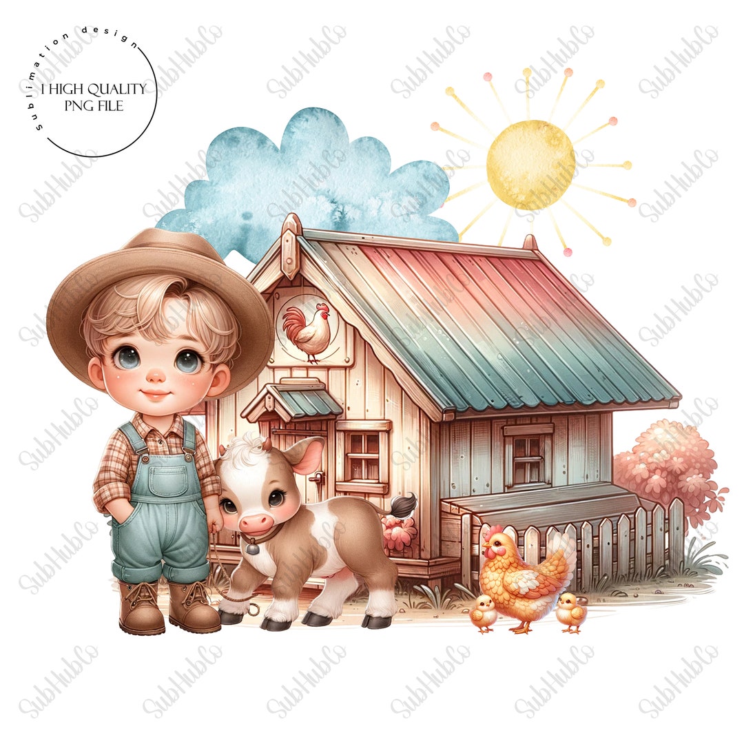 Farm Boy, Farm Clipart, Cute Farm Png, Sublimation, DTF, UV Transfer ...