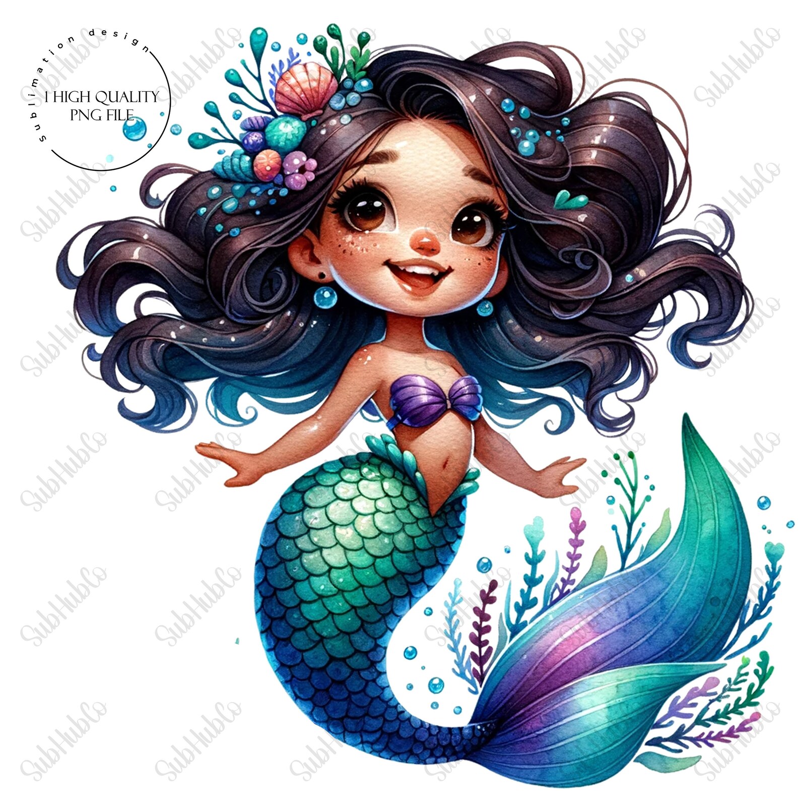 Cute Mermaid, Mermaid Clipart, Mermaid PNG, Sublimation, DTF, UV ...