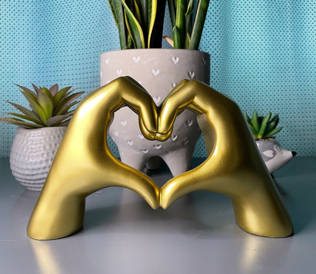 Solid Gold Hand Heart Resin Joining Hand Heart Gold Emoji Hand Heart ...