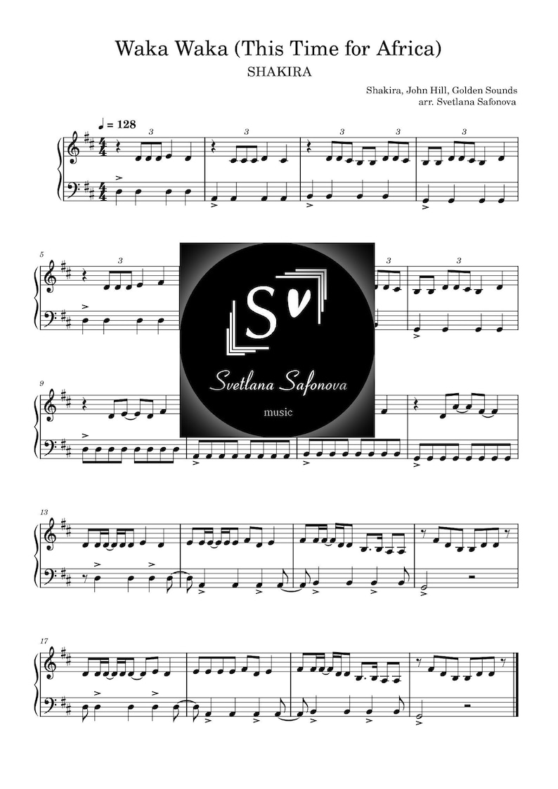 Waka Waka Shakira Easy Piano Sheet Music - Etsy