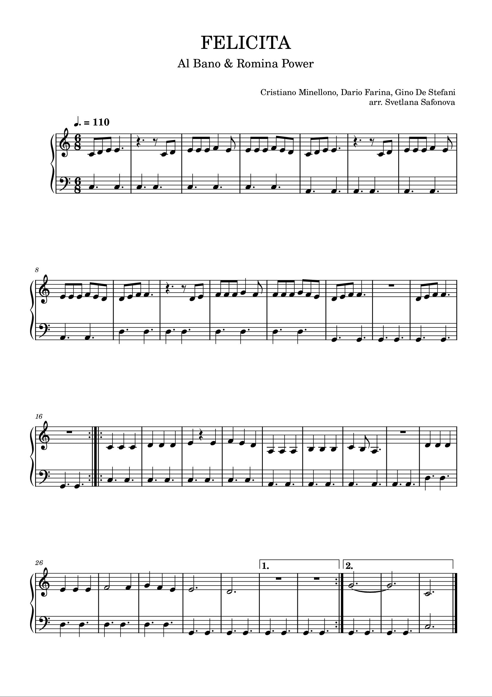 Felicita by Al Bano Easy Piano Sheet Music - Etsy