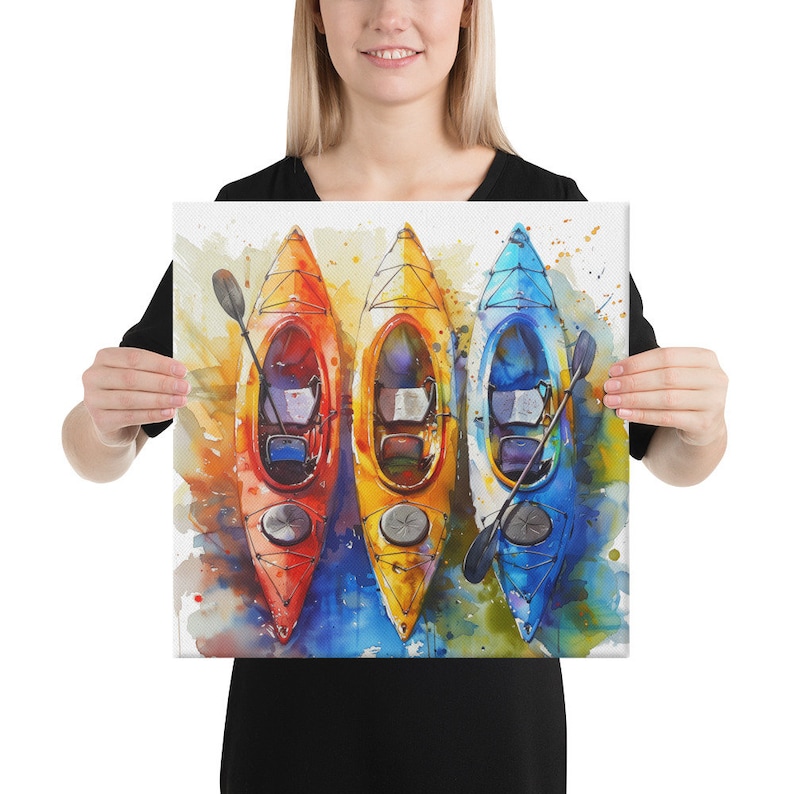 Kayak Watercolor Canvas - Kayak Wall Art - Kayaking Art - Etsy
