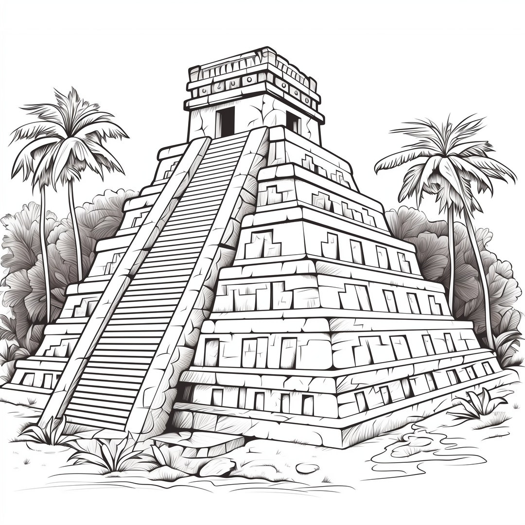 Coloring A Mayan Temple - Coloring Page - Tulum - Chichen Itza - Etsy UK