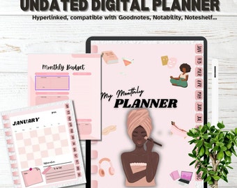 Undated Monthly Digital Planner Portrait | Pink | Instant Download Pdf ...