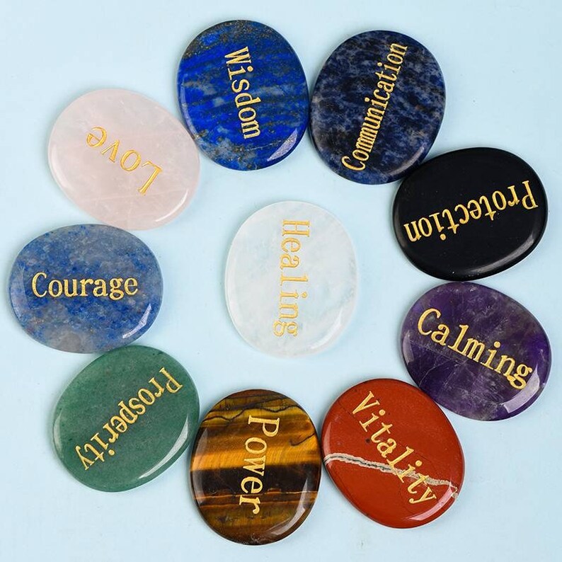 Engraved Natural Crystal Worry Stones Natural Gemstone, Meditation ...
