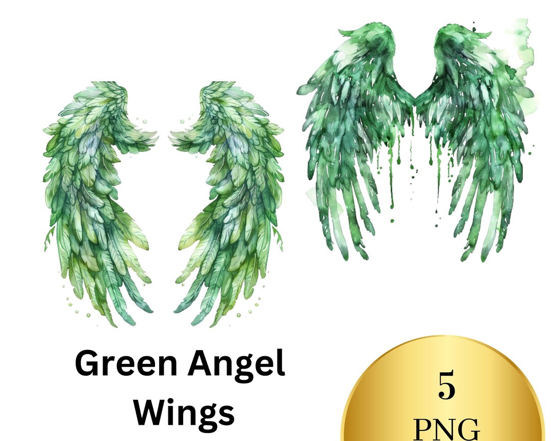 Set of 5 Green Angel Wings, Angel Wings Clipart, Green Wings Art ...