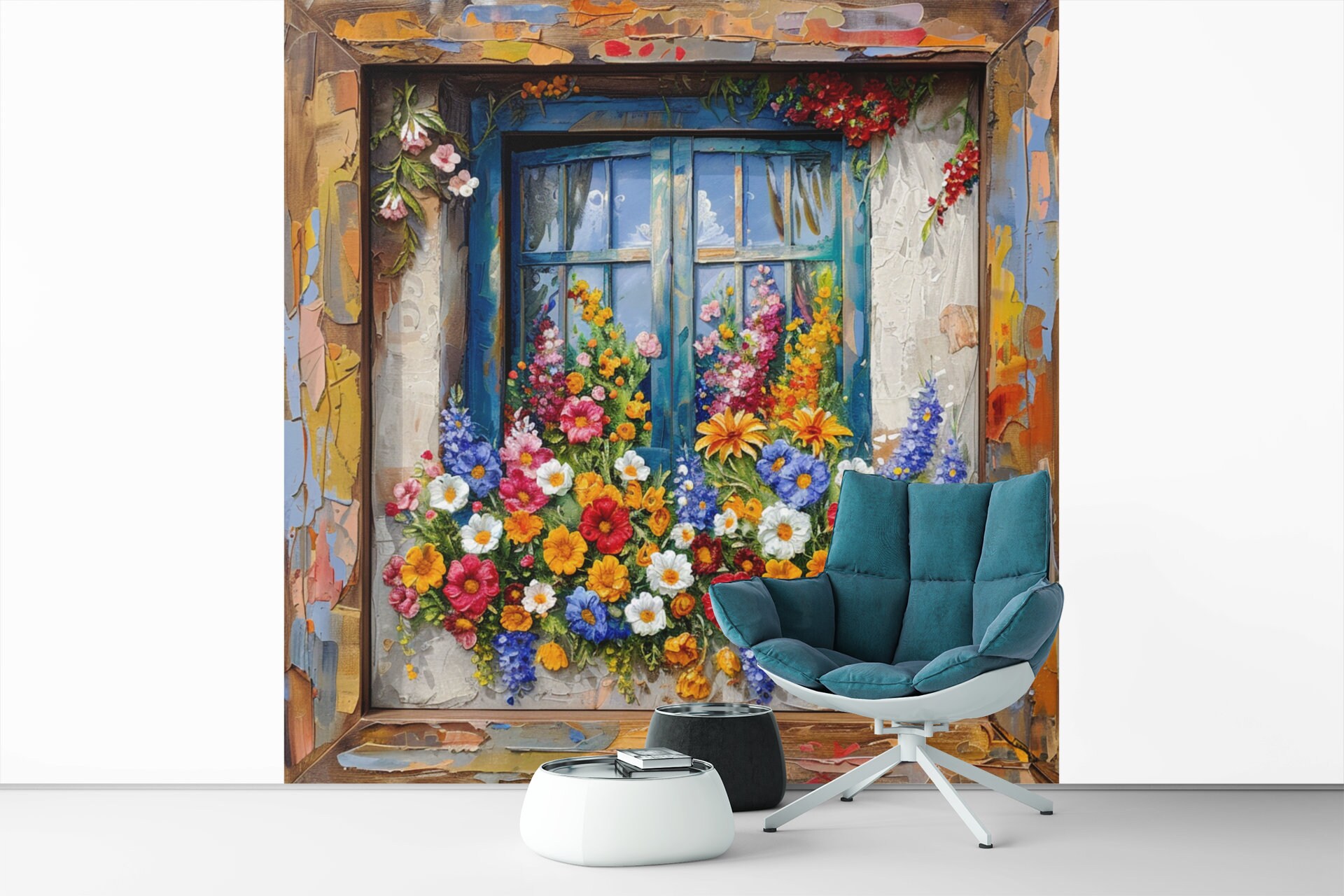 Floral Window Wall Art, Canvas or Poster, Window Garden Beauty, Floral ...