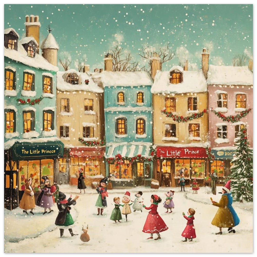 Winter Town Wall Art Snowy Village Print Christmas Village Art Holiday ...