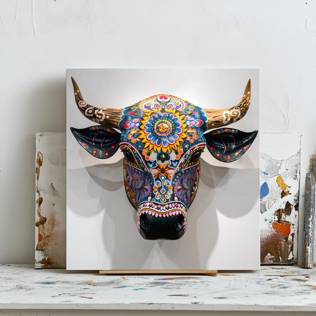 Bull Face Wall Art Wild Bull Print Fierce Bull Decor Majestic Bull Head ...