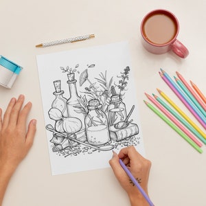 Set of 12 Coloring Pages, Magic Potion Coloring, Spell Book, Potion ...
