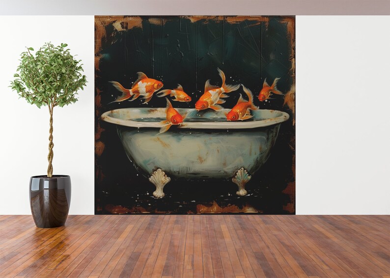 Golden Fish Wall Art, Canvas or Poster, Bathroom Wall Decor, Fish Wall ...