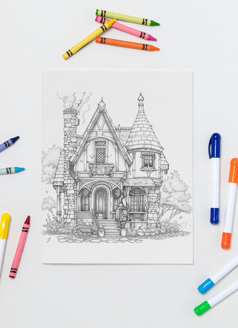 Set of 28 Coloring Pages, Tiny House Coloring, Stress Relief, Anxiety ...