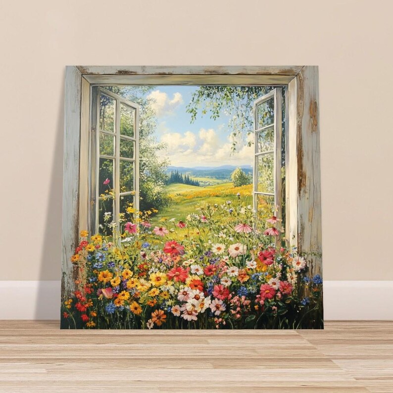 Floral Window Art Window Wall Art Rustic Home Decor Window Frame Art ...