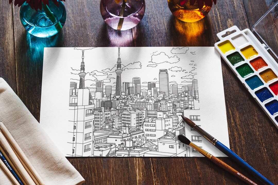 Set of 8 Coloring Pages, Tokyo Coloring Book, Coloring Sheets, City ...