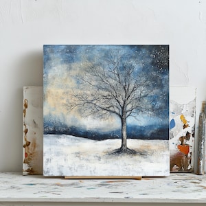 Snowy Tree Painting, Snowy Scene, Woodlands Winter Decor, Framed Winter ...