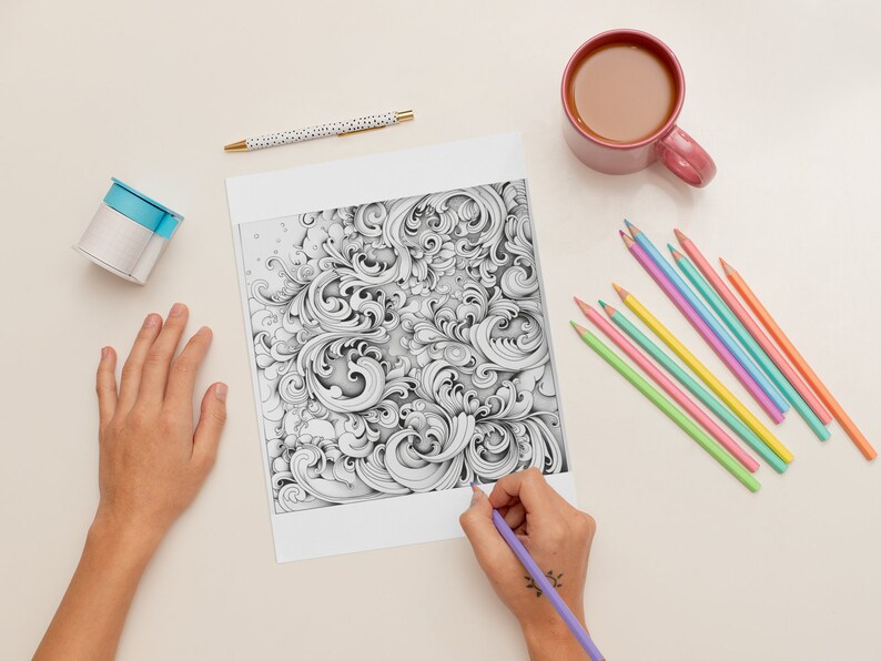 Set of 8 Coloring Pages, Swirls and Squiggles Coloring, Preschool ...