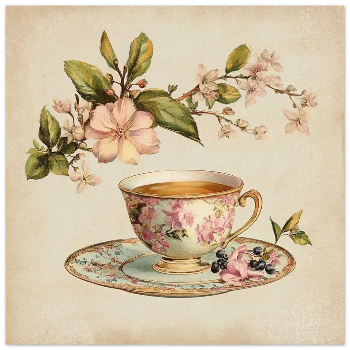 Vintage Tea Decor, Tea Wall Art, Antique Tea Art, Teacup Wall Decor ...