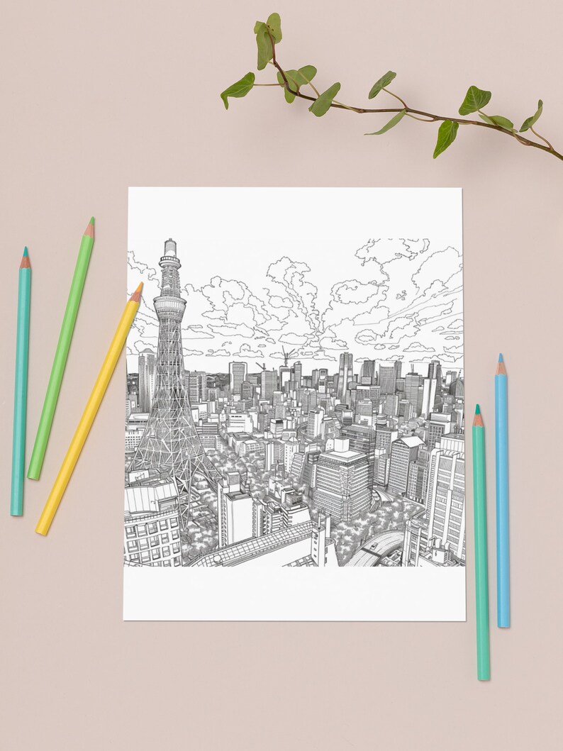 Set of 8 Coloring Pages, Tokyo Coloring Book, Coloring Sheets, City ...