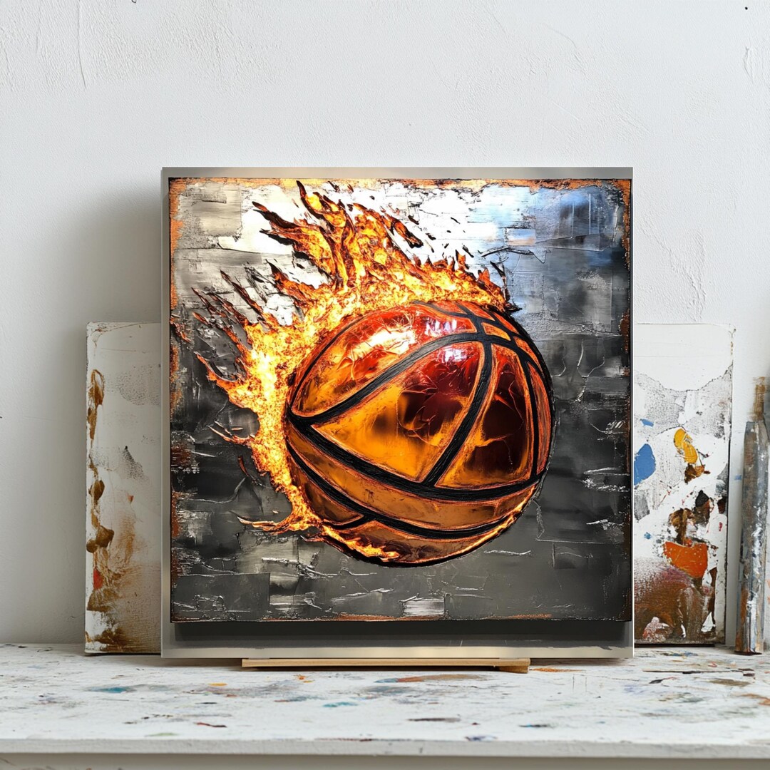 Basketball Wall Art Sporty Decor Style Fire Hoops Artwork Bold ...
