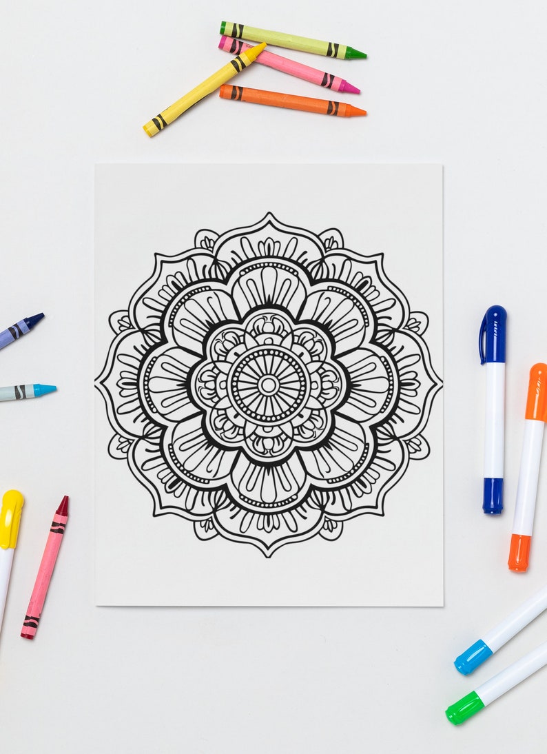 Set of 8 Coloring Pages, Mandala Coloring Book, Stress Relief Gift ...