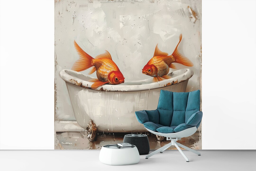 Two Fish in Bathtub, Canvas or Poster, Bathroom Wall Decor, Fish Wall ...