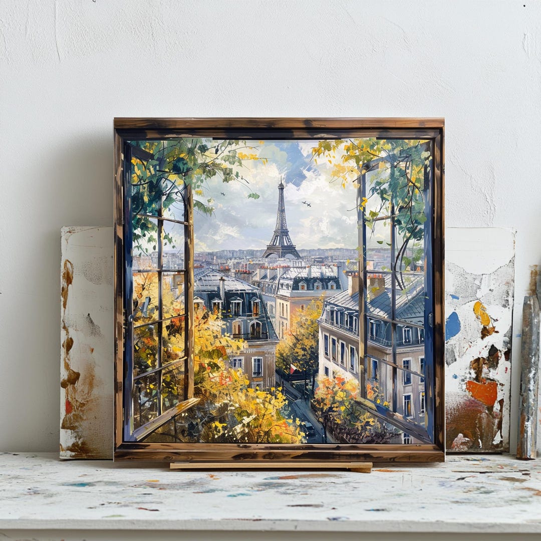 Paris Window View Art Eiffel Tower Wall Decor Chic French Decor Elegant ...