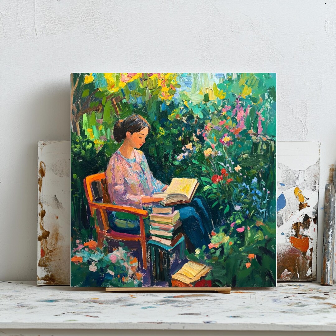 Serene Reading Art Abstract Woman Painting Girl in Nature Wall Art ...